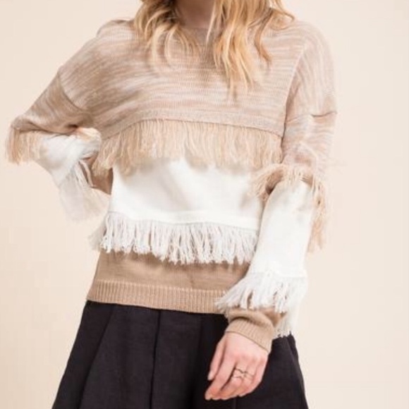 Moon River | Sweaters | Moon River Two Tone Fringe Crewneck Sweater ...